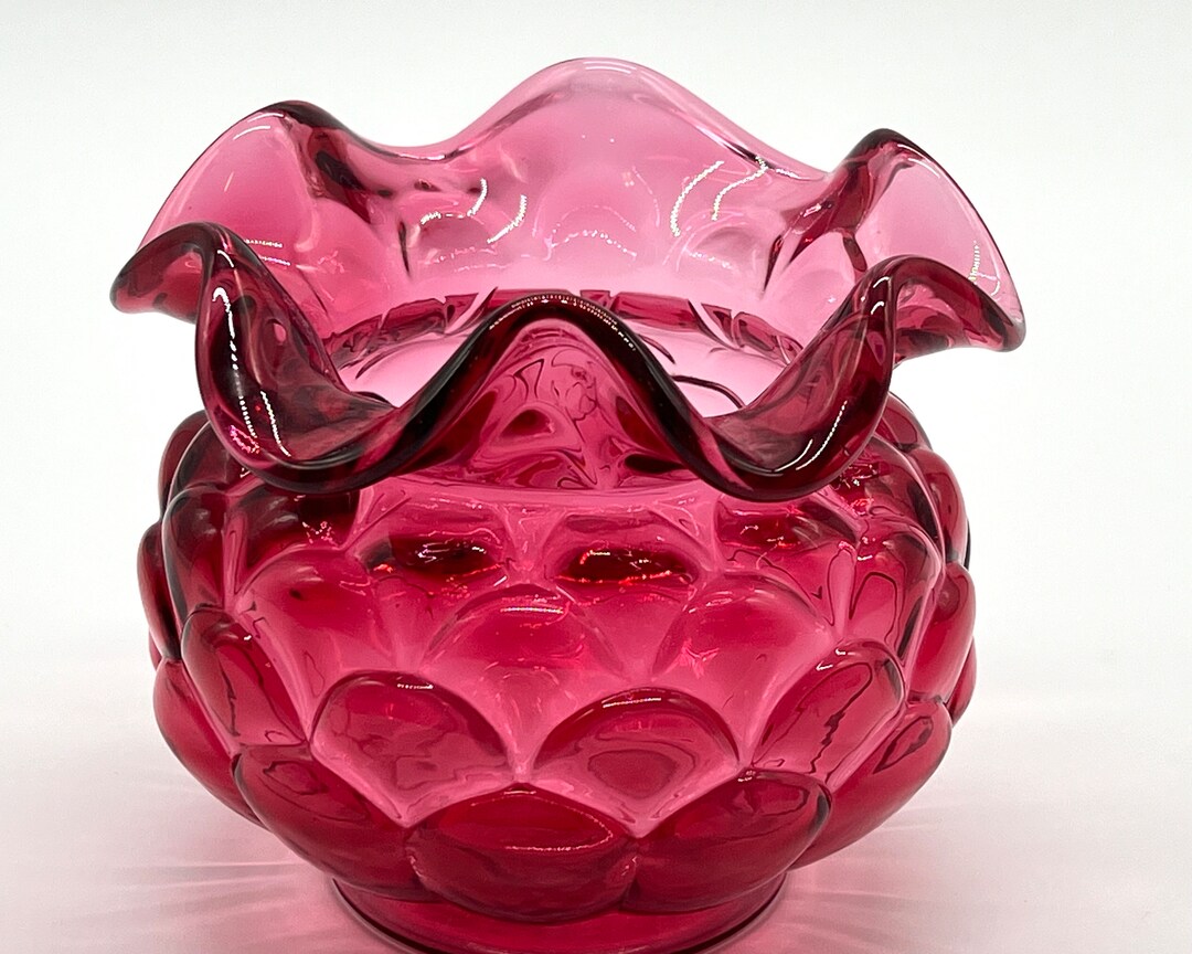 Fenton Cranberry Ruby Overlay Jacqueline Rose Bowl. - Etsy