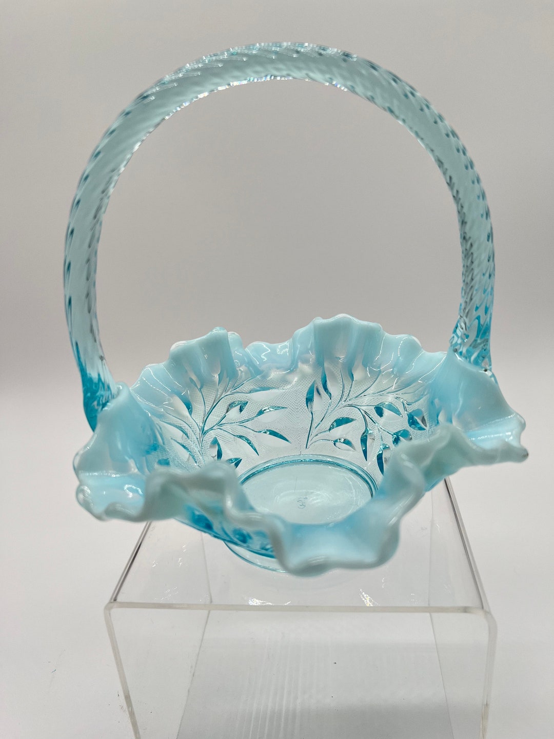 Rare Fenton Steigel Blue Opalescent Wildflower 7 Inch Basket - January ...