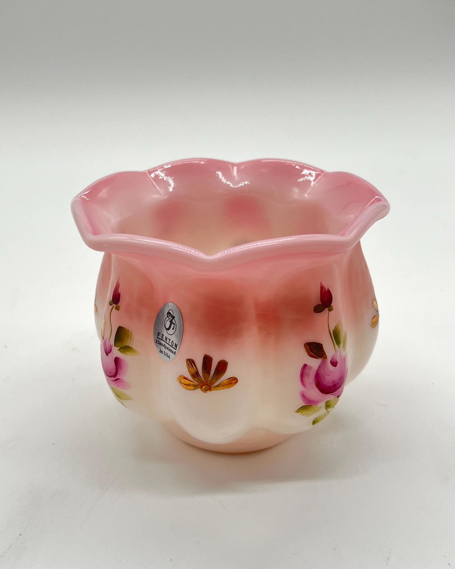Fenton Rosalene Charleton Collection Vase or Candlebowl Handpainted by ...