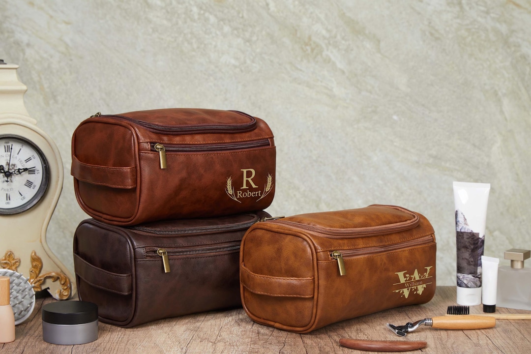 Customized Leather Travel Kit for Men, Engraved Dopp Kit, Men's Travel ...