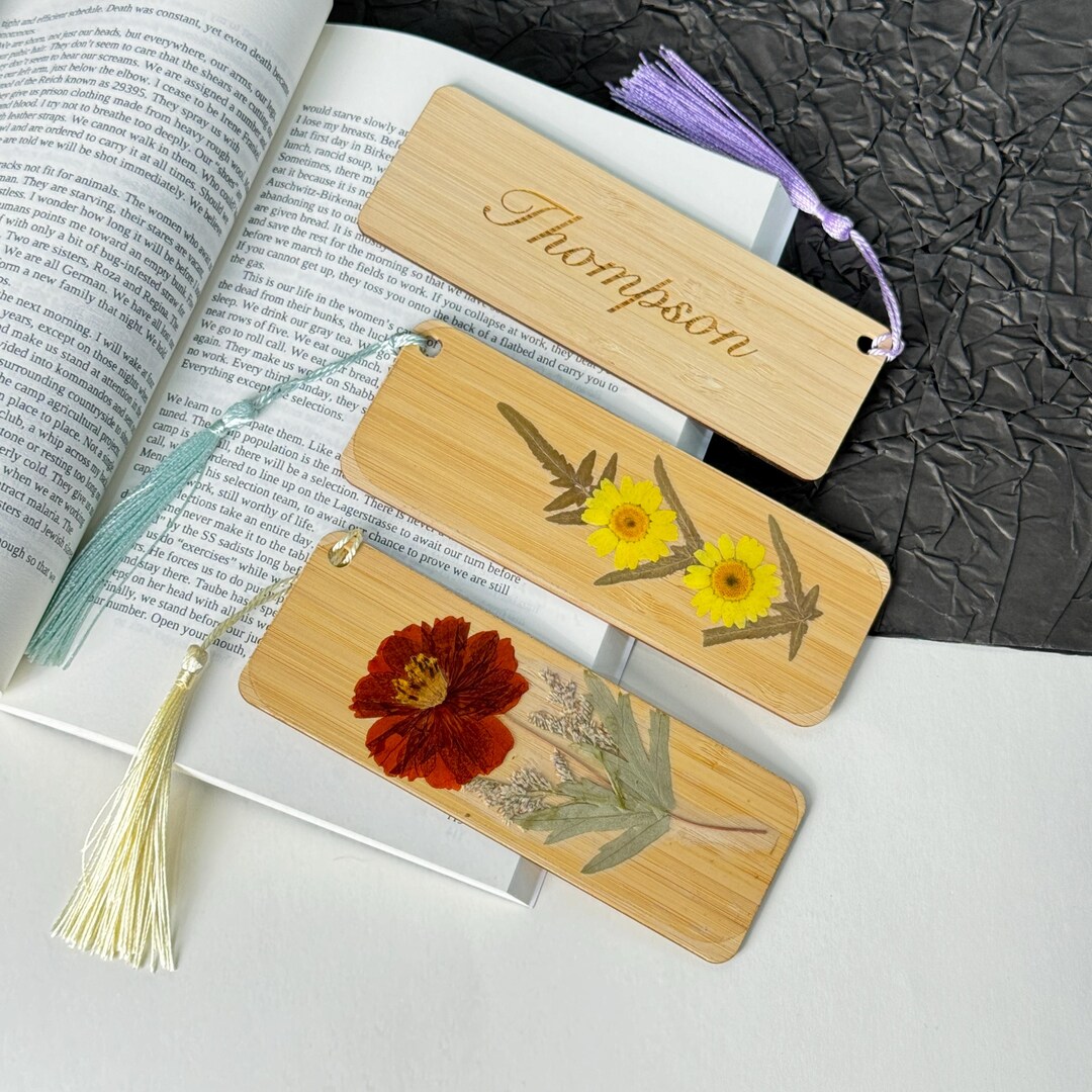 Personalized Bamboo Bookmarks With Tassel,engraved Dried Flower ...