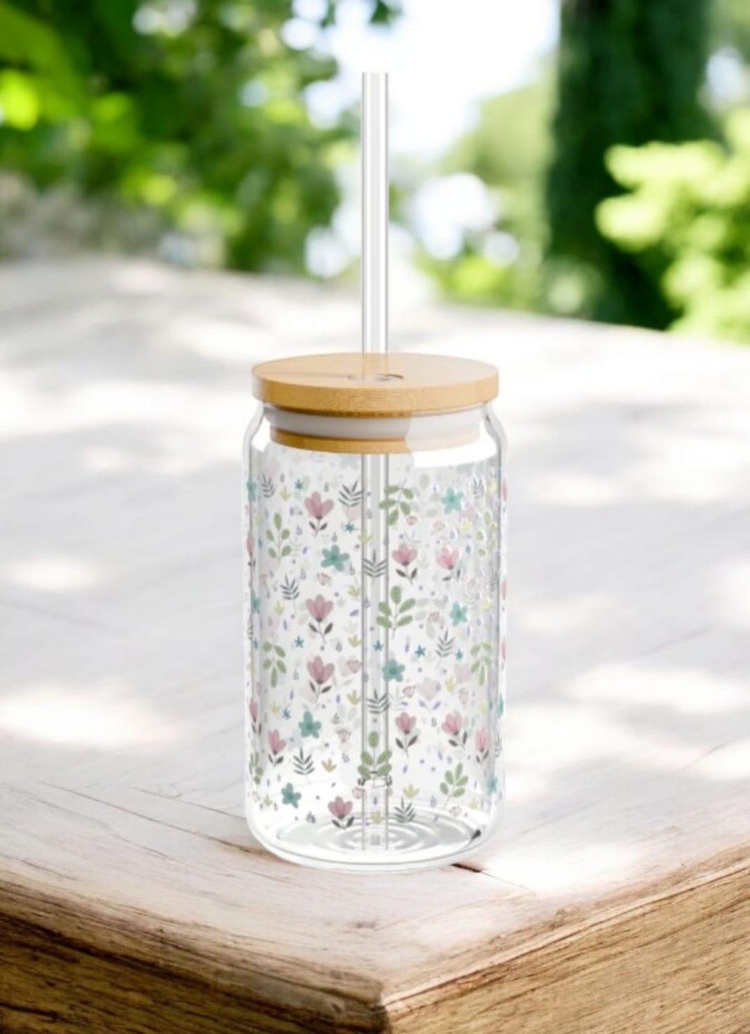 Pink Floral Glass Tumbler, Flower Pattern Cup, Spring Gift Idea, Garden ...