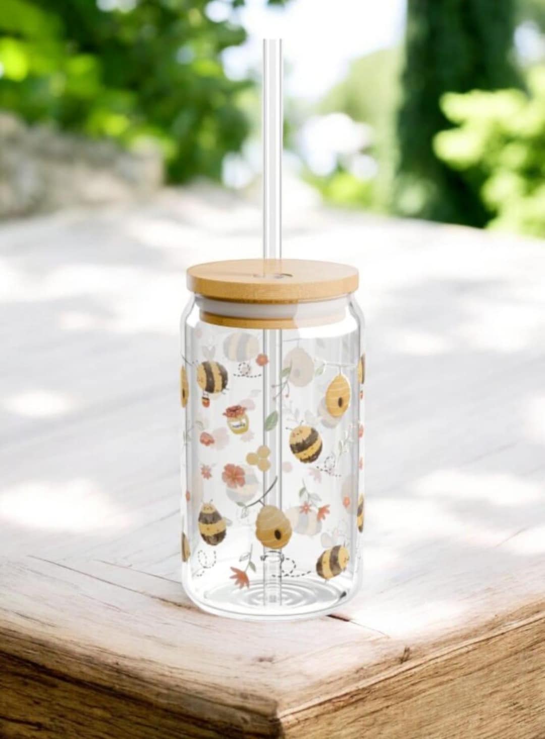 Buzzy Bee Glass Tumbler, Honey Bee Theme Cup, Nature Inspired Drinkware ...