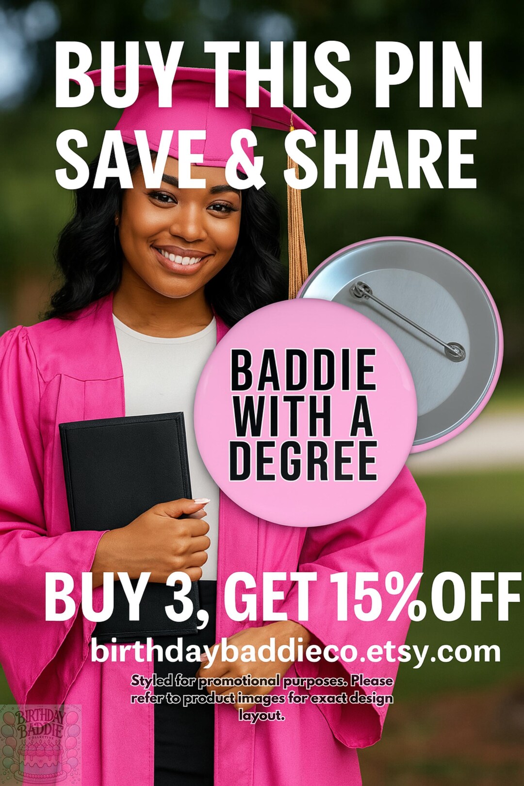Baddie With a Degree Pin - Funny Graduation Gift, Grad Party Favor ...