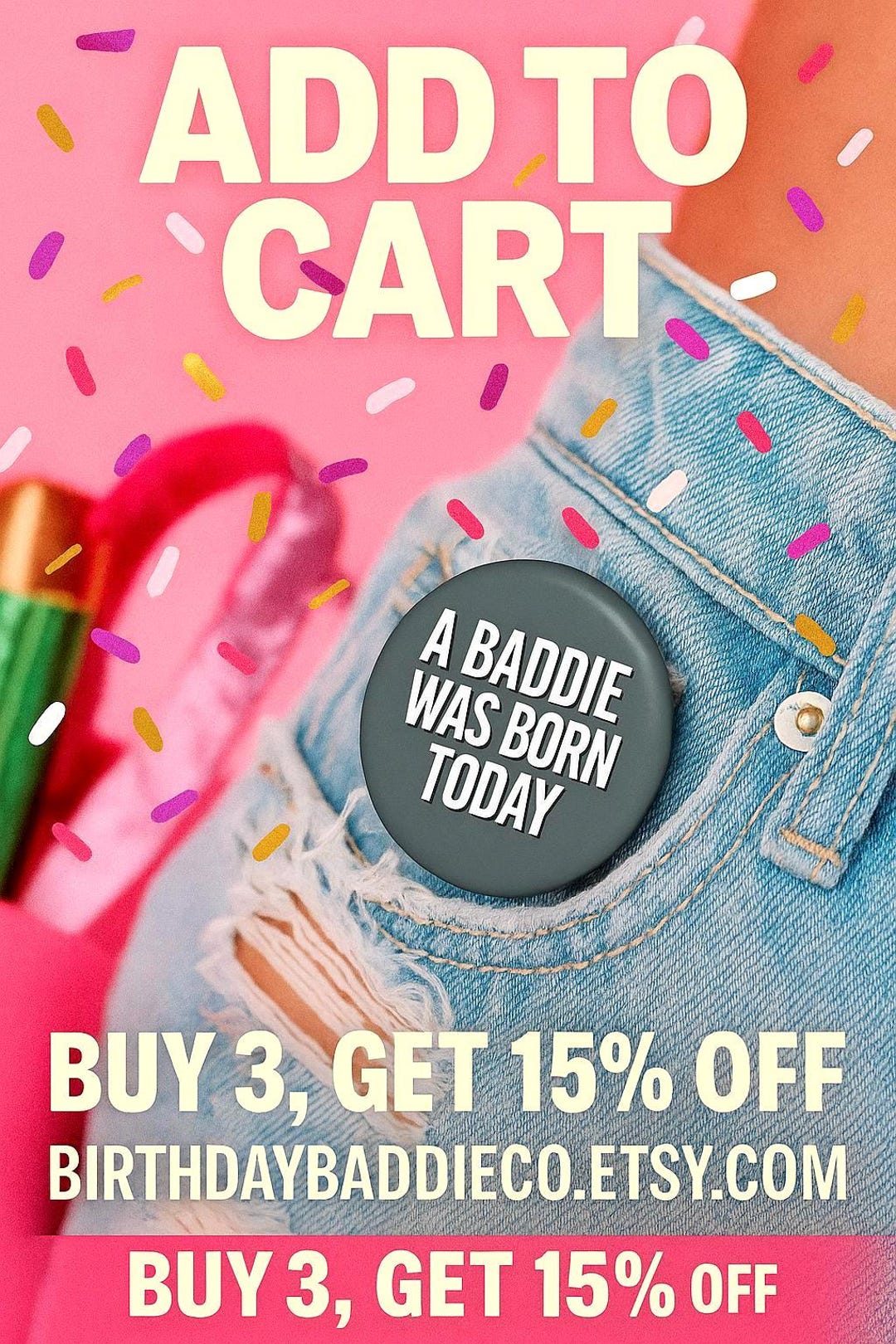 Dark Grey Baddie Birthday Pin – A Baddie Was Born Today Button, Edgy ...