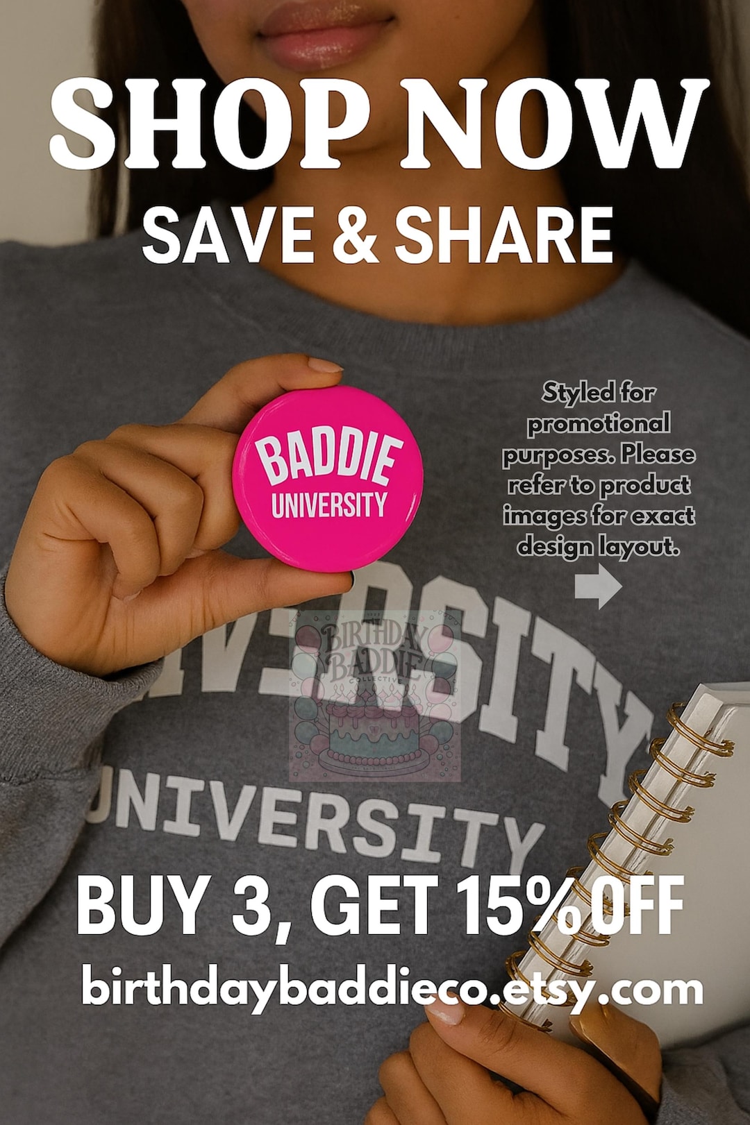 Baddie University Pin - Hot Pink and White - Free Shipping - 1.25 & 2. ...