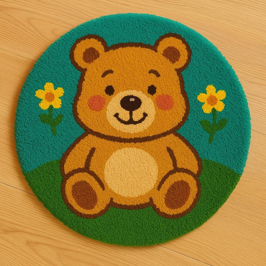 Round Teddy Bear Rug for Nursery, Cute Baby Room Decor, Soft Plush ...