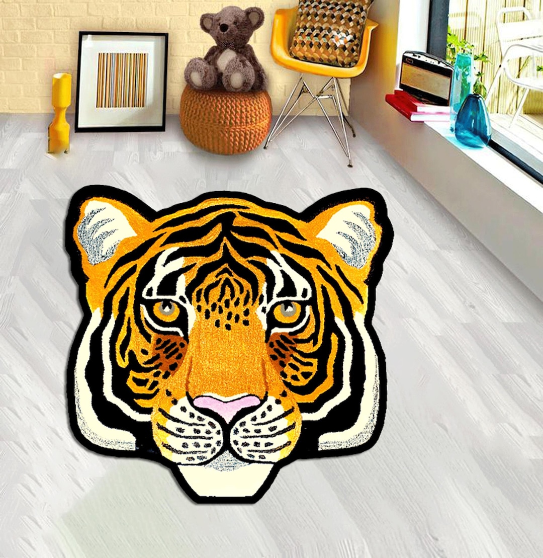 Animal Tiger Head Rug, Fierce Tiger Face Rug, Animal Patterned Tiger ...