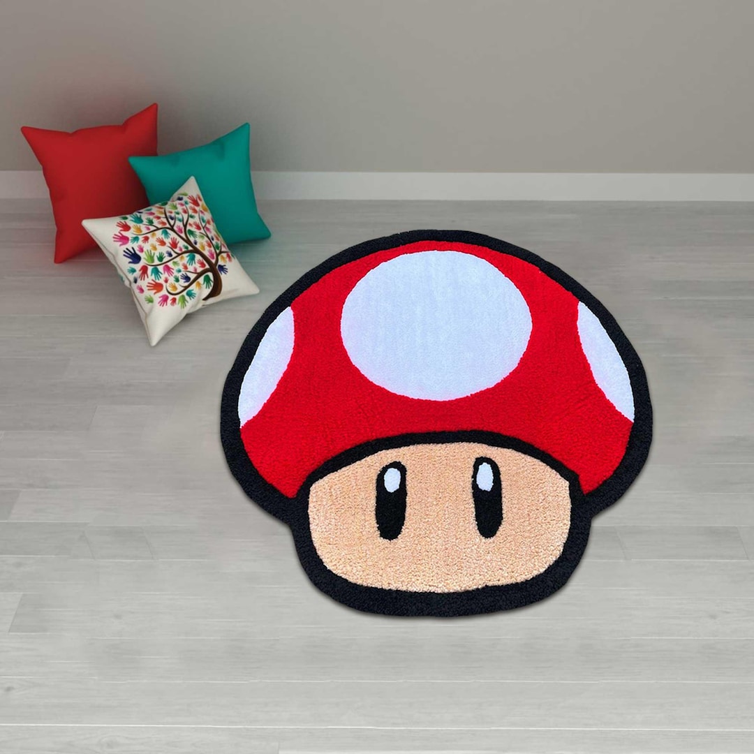 Red Mushroom Rug, Toad Rug, Retro Game Area Rug, Gaming Room Decor, M ...