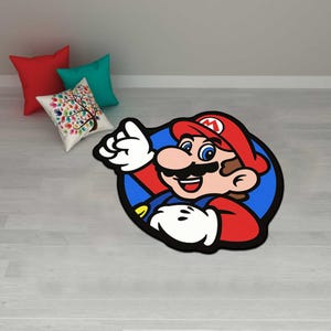 Red Mushroom Rug, Toad Rug, Retro Game Area Rug, Gaming Room Decor, M ...