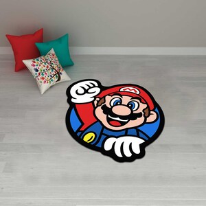 Red Mushroom Rug, Toad Rug, Retro Game Area Rug, Gaming Room Decor, M ...
