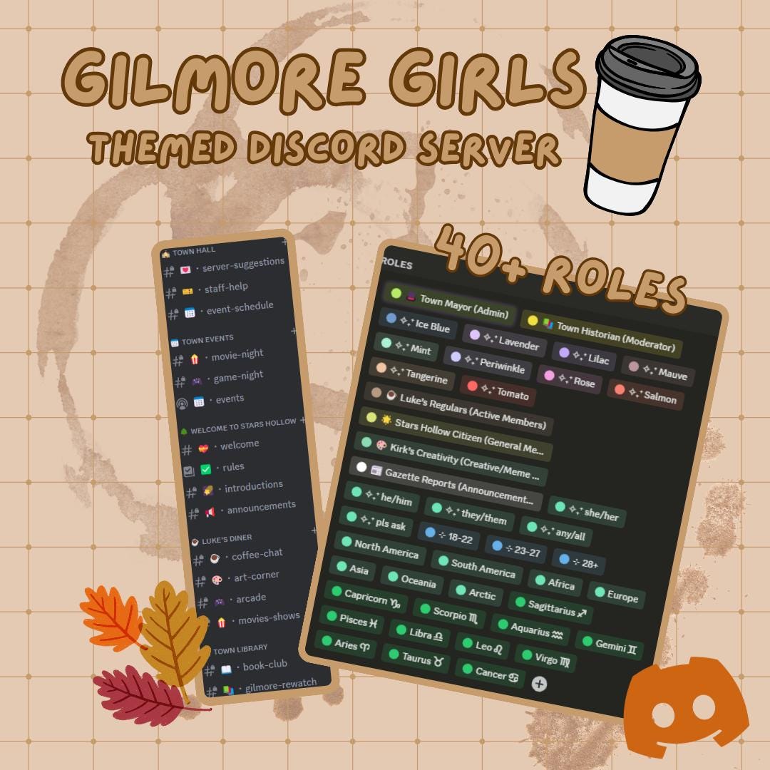 Gilmore Girls Discord Server Template: 40+ Roles (digital Download) - Etsy