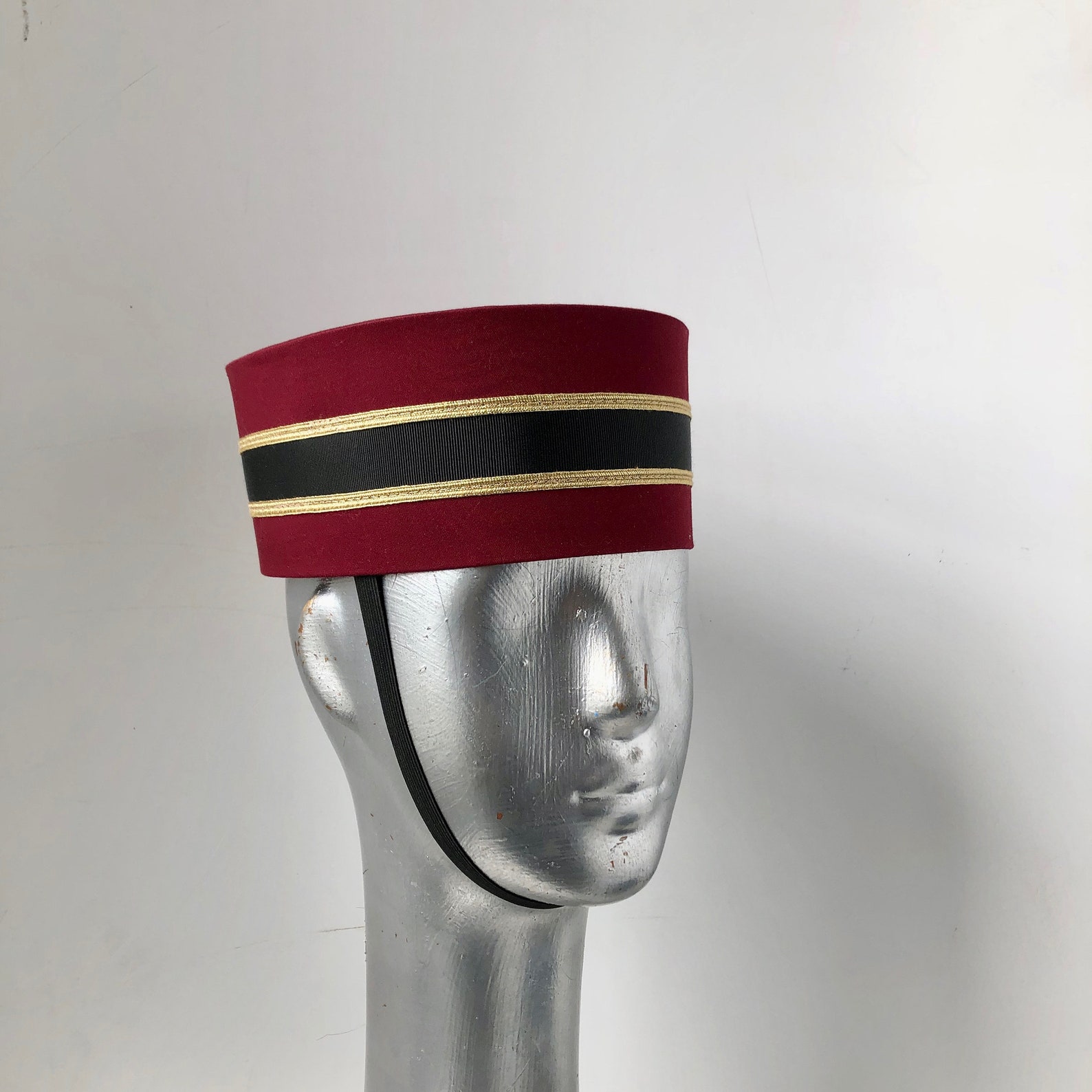 Red Bellhop Usher Hat With Gold Trim- Dark Red/ Burgundy / Wine Custom ...