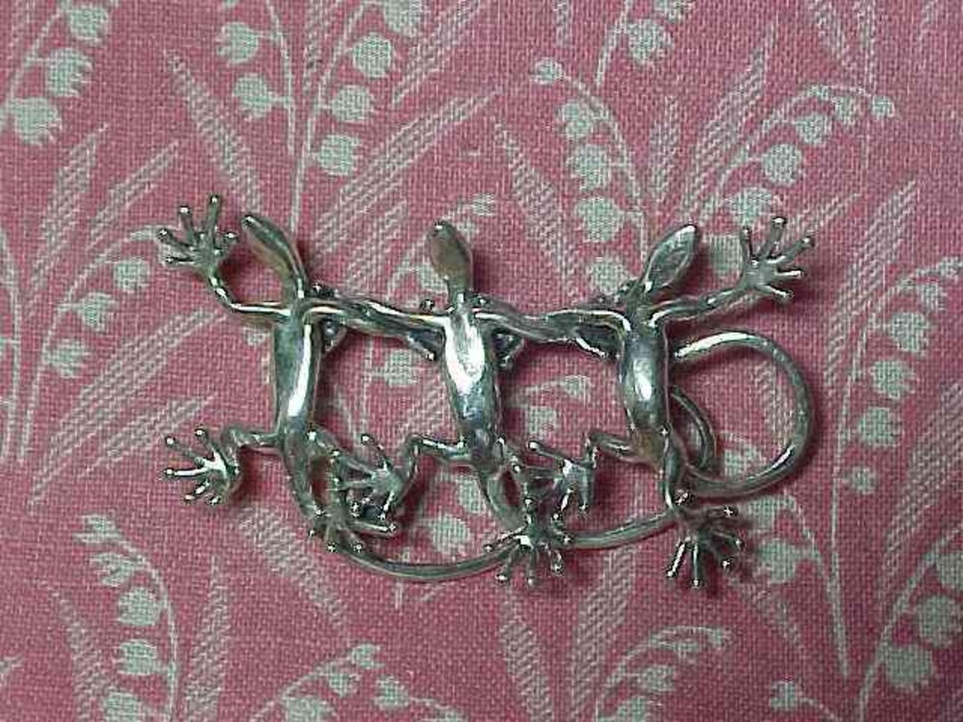 Vintage Sterling Silver Dancing Hugging Gecko Lizards Brooch Pin - Etsy