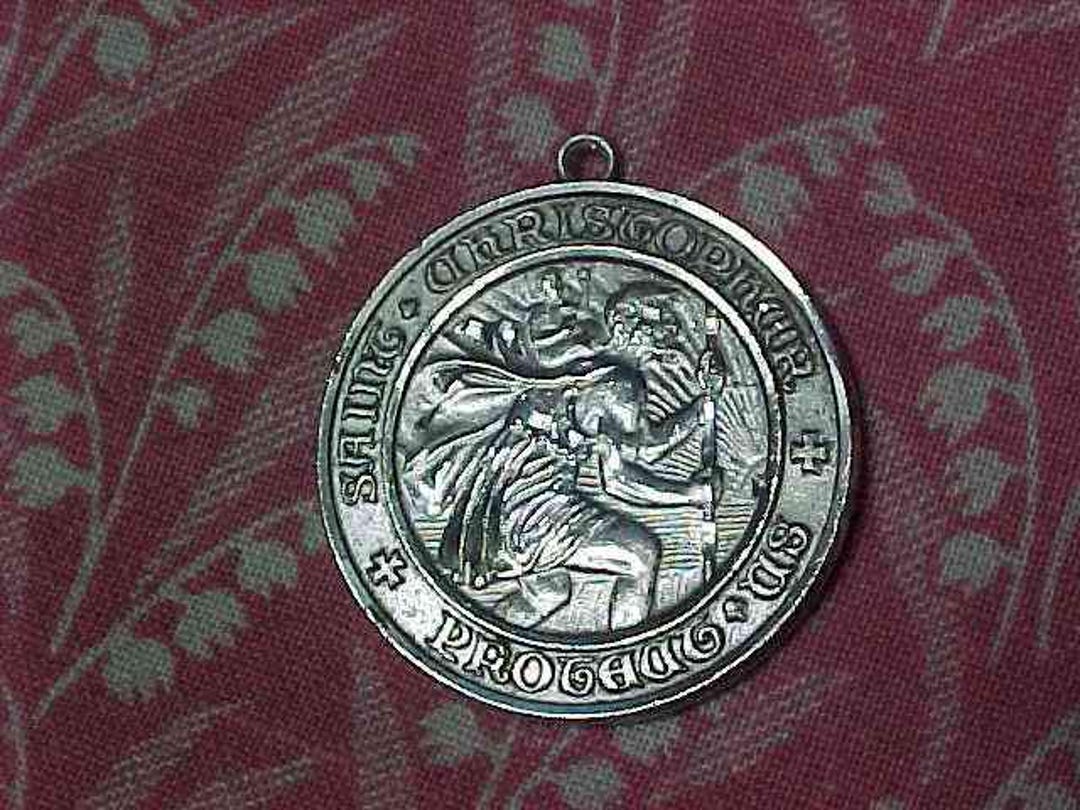 Vintage Creed Sterling USN Saint Christopher Protect Us Medal Rhodium ...