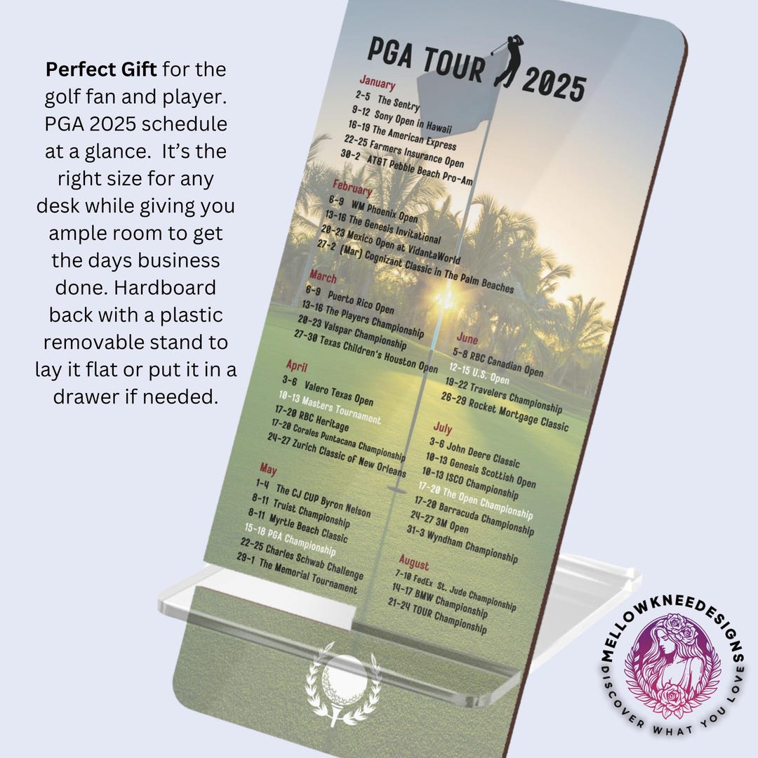 PGA Golf 2025 Schedule Mobile Stand, Golf Lover Gift, Horizontal ...
