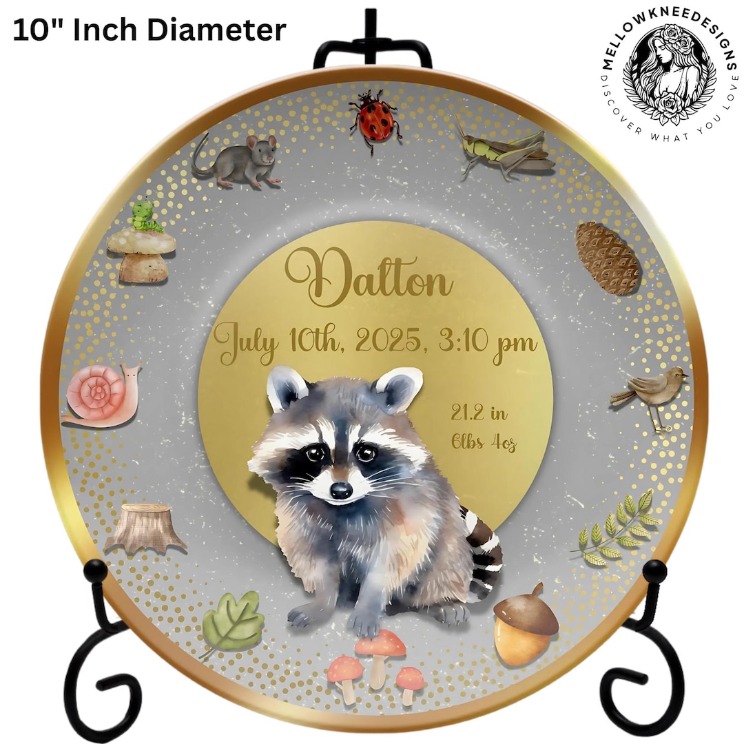 Baby Birth Plate Keepsake Gift, Cute Woodland Forest Animals ...
