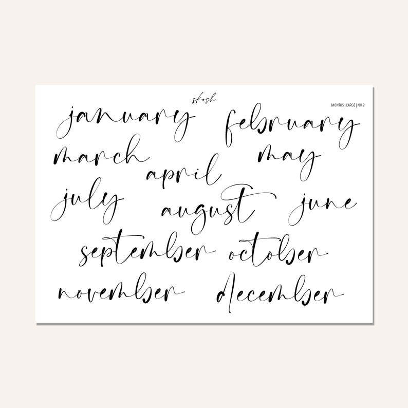 Large Months | Text Stickers | Ten Fonts | Washi | Options - Etsy