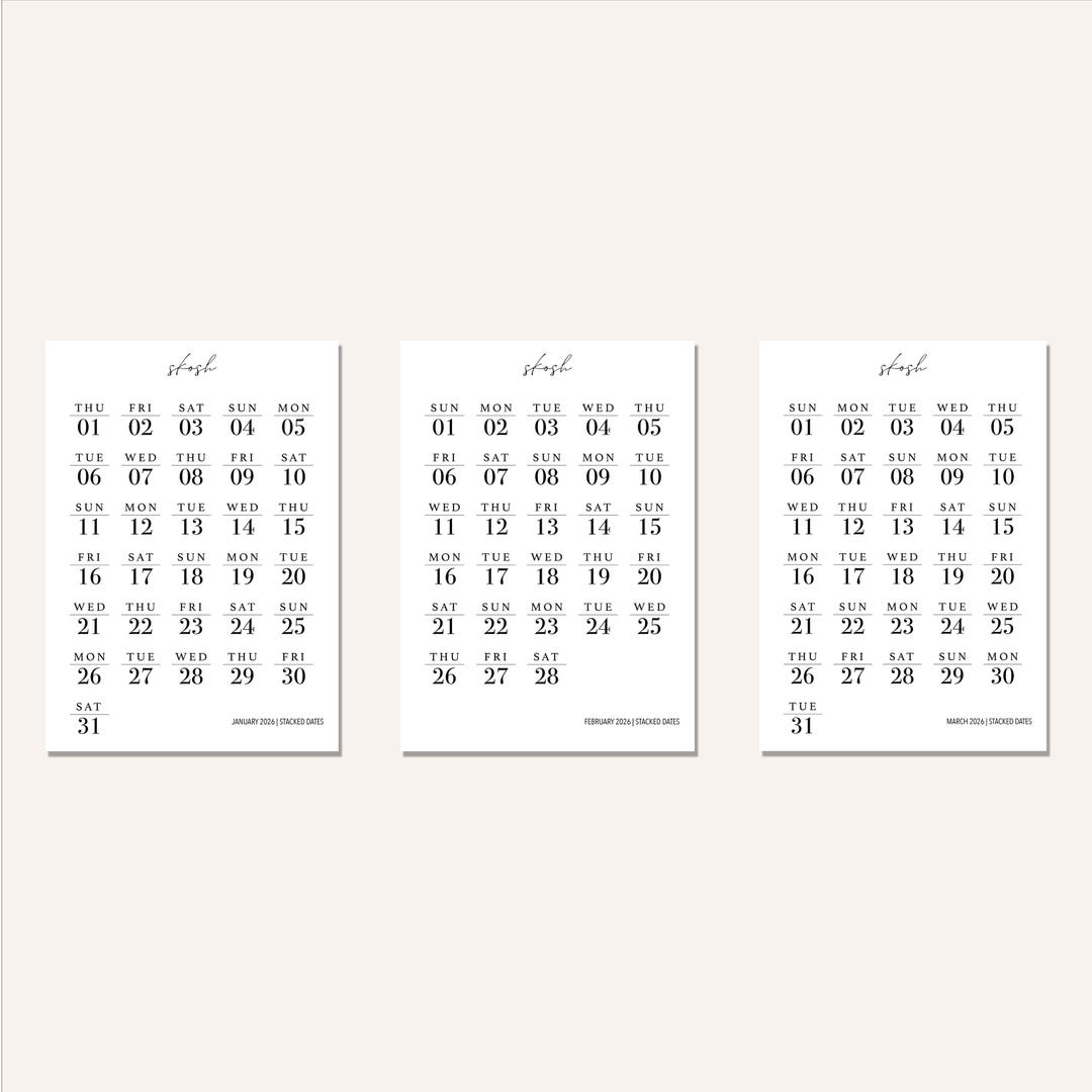 2026 Bundles | Stacked Dates and Days of the Week - Etsy