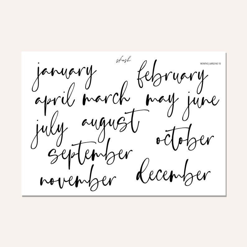 Large Months Text Stickers Ten Fonts Washi Options - Etsy