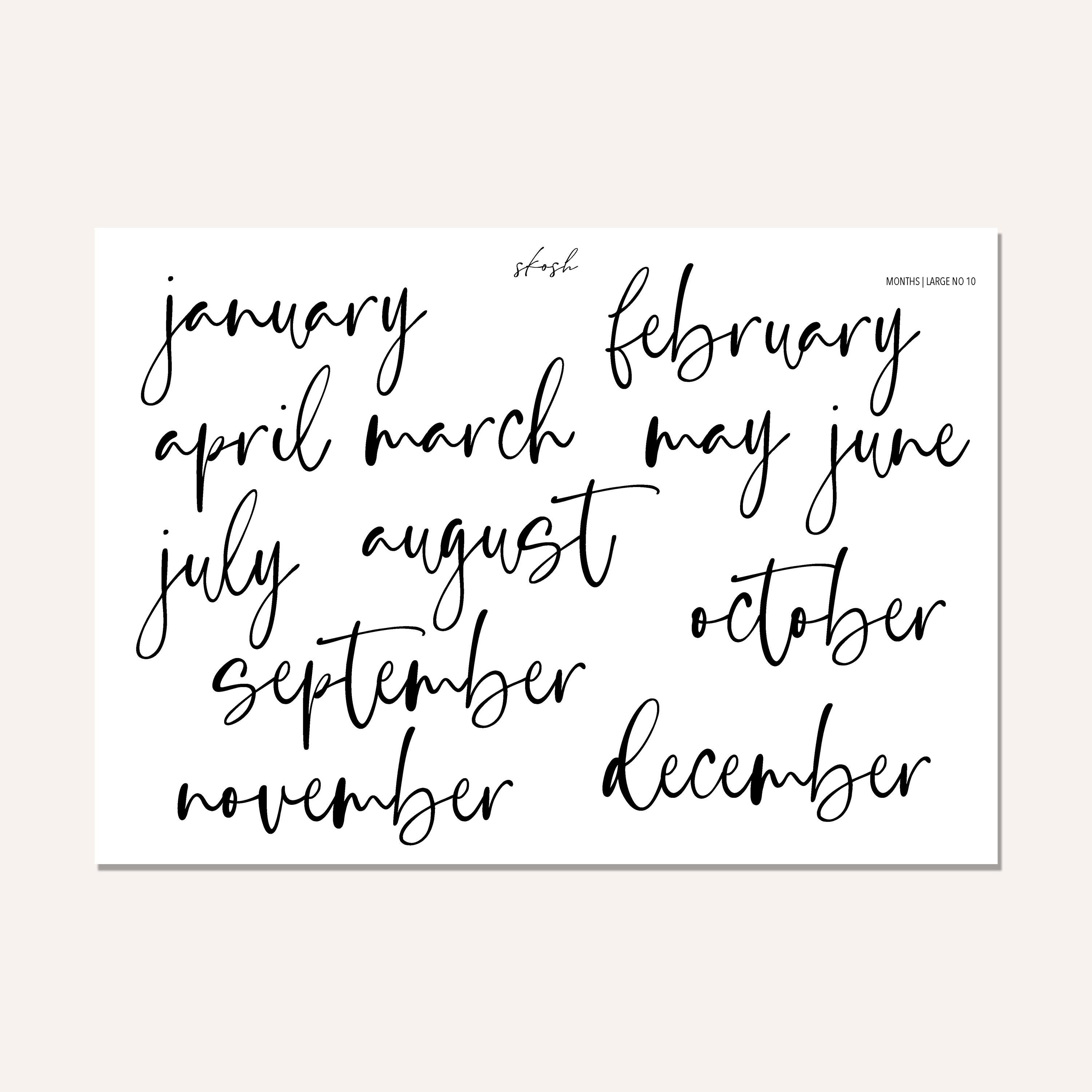 Large Months | Text Stickers | Ten Fonts | Washi | Options - Etsy