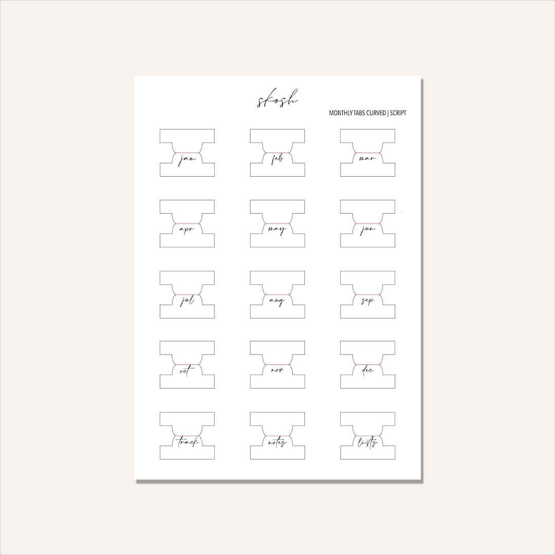 Monthly Tabs | Minimalist | Low Profile | Permanent - Etsy