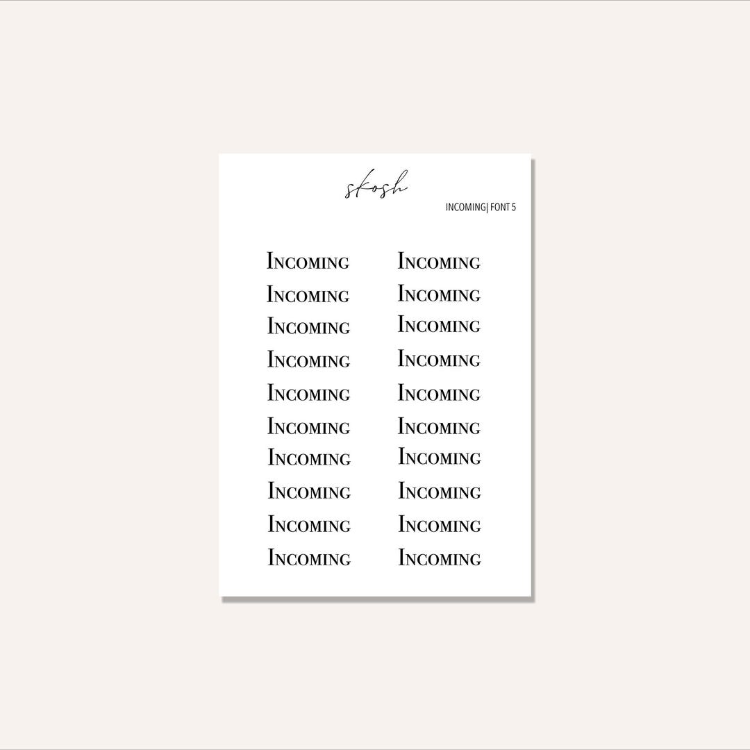 Incoming | Text Stickers | Washi Paper | Font Options - Etsy