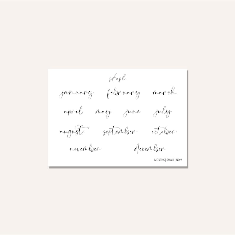 Small Months | Text Stickers | Ten Fonts | Washi | Options - Etsy