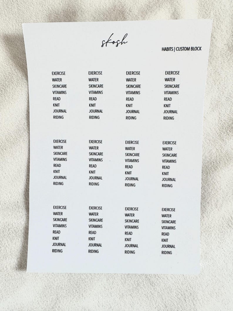 Custom Habits | Washi Sticker | Customized to Your Planner - Etsy