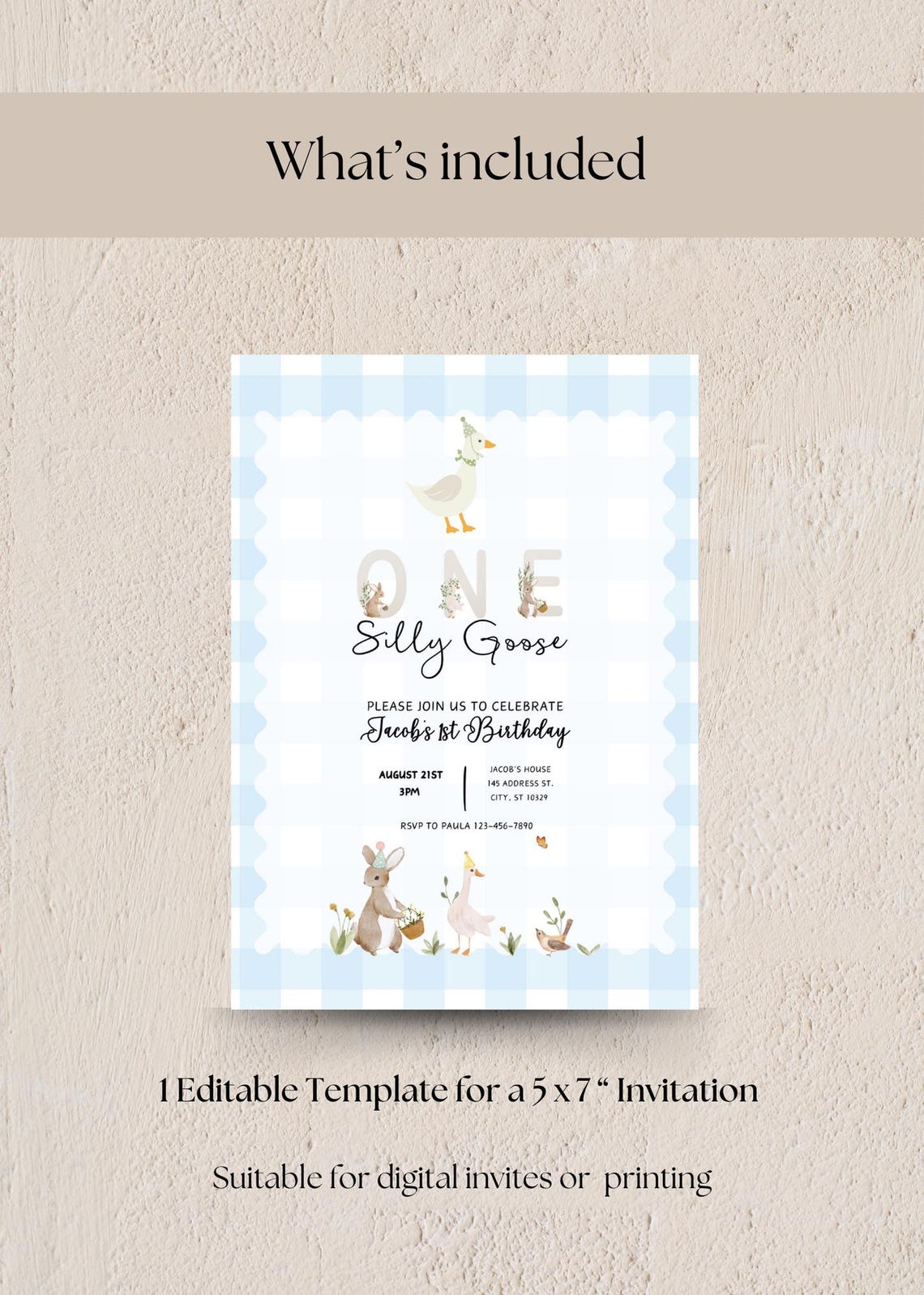 One Silly Goose Birthday Invitation Template | Editable 1st Birthday ...