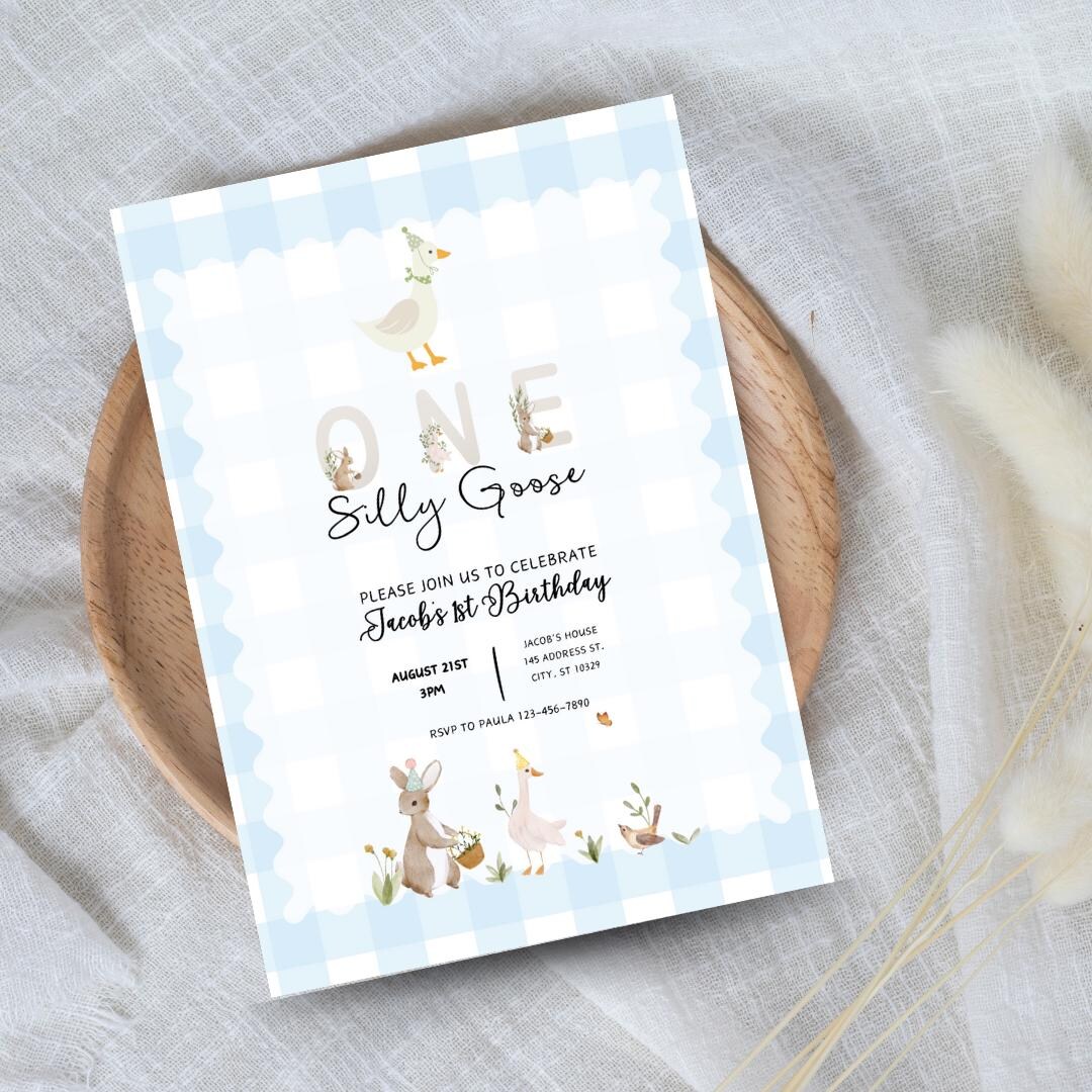 One Silly Goose Birthday Invitation Template | Editable 1st Birthday ...