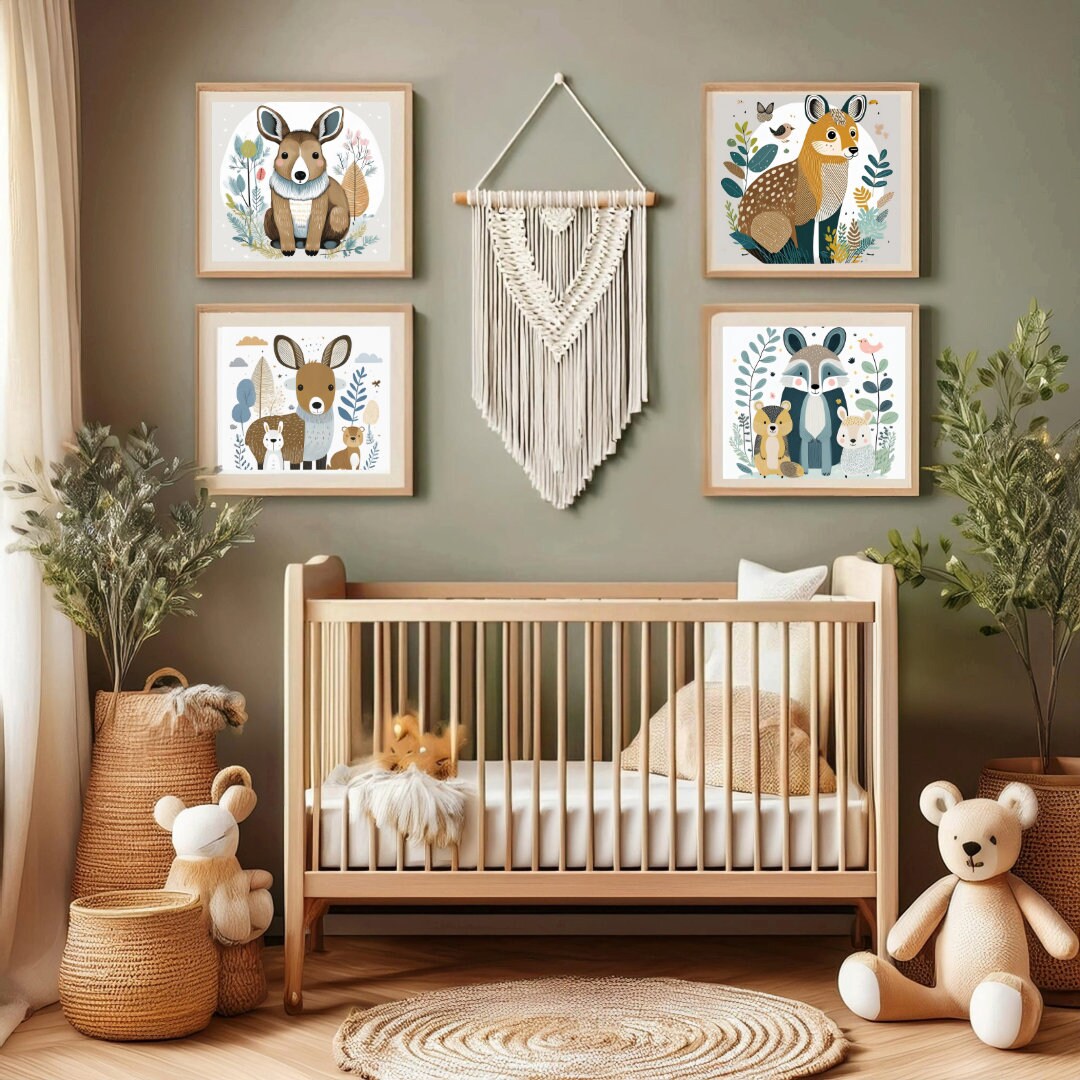 Woodland Critters Nursery Art Prints Set of 4 Digital Download Wall Art ...