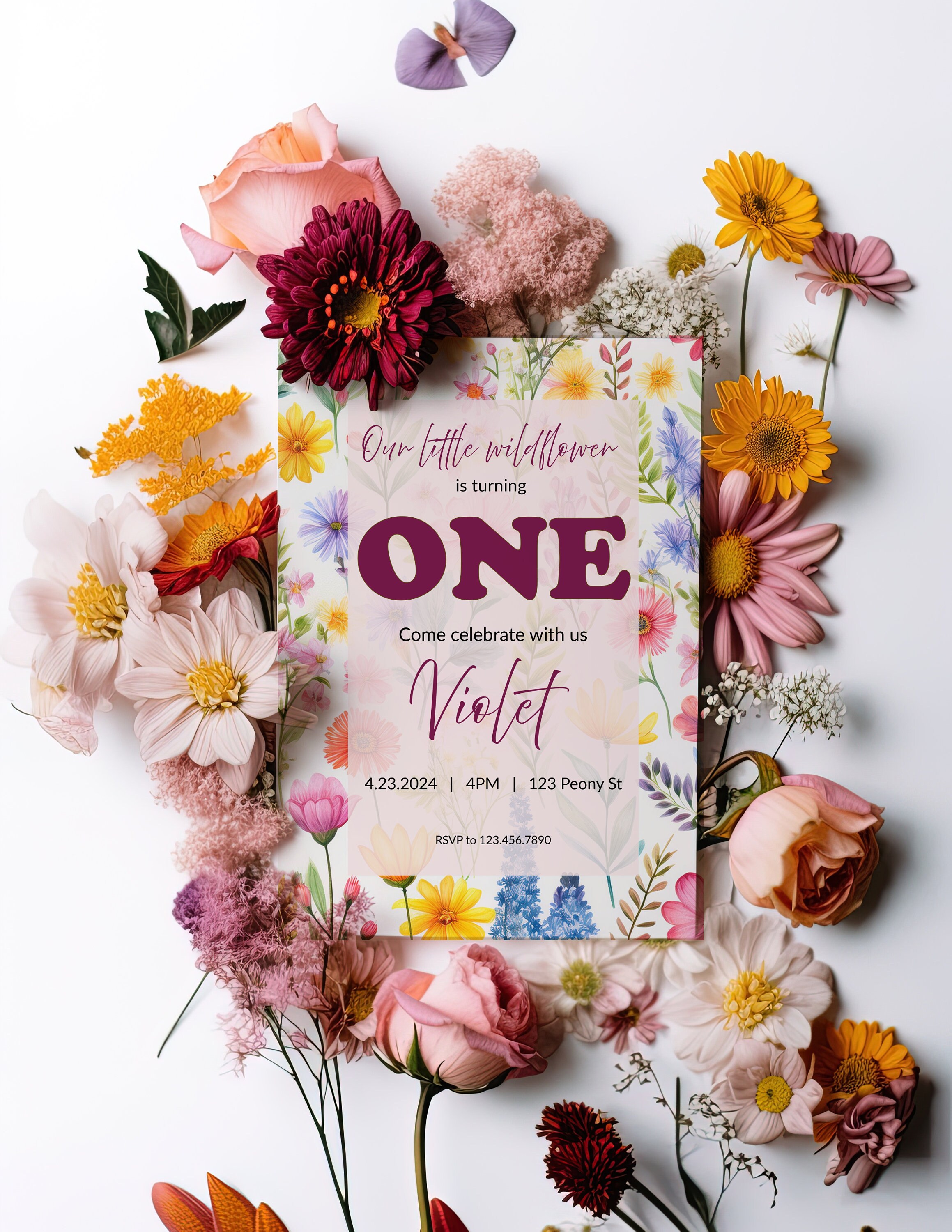 Wildflower Birthday Invitation Digital Template, Printable, Watercolor ...