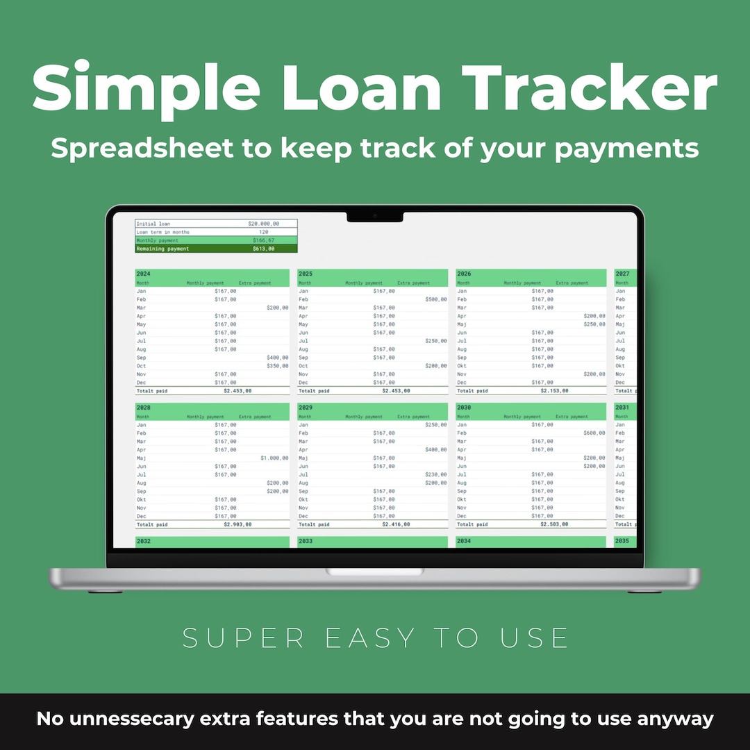 Simple Loan Tracker Spreadsheet for Google Sheets Easy-to-use Debt ...