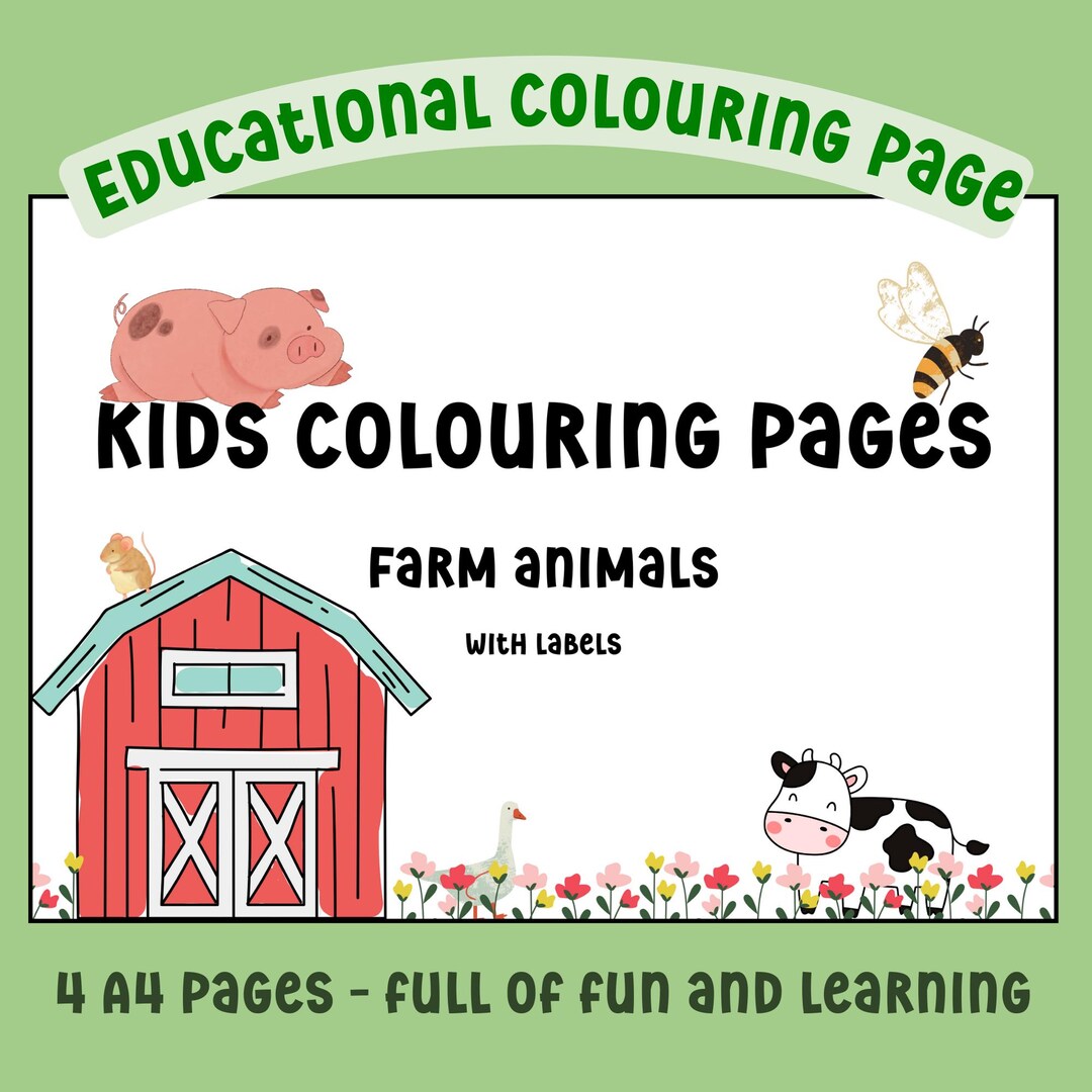 Kids Colouring Page, Farm Animals, Childrens Colouring, Digital ...
