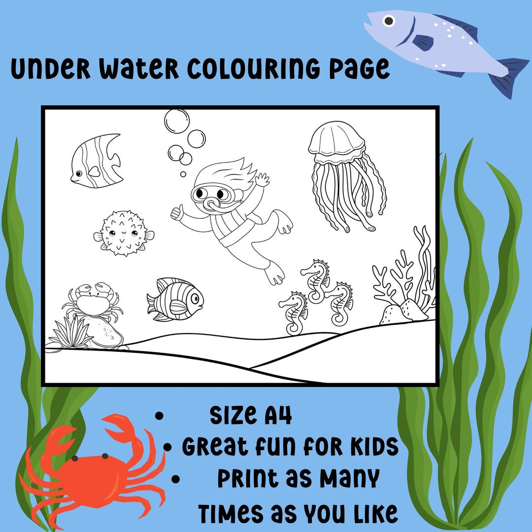 Underwater Sea Creatures Coloring Page for Kids (A4 PDF) - Etsy UK