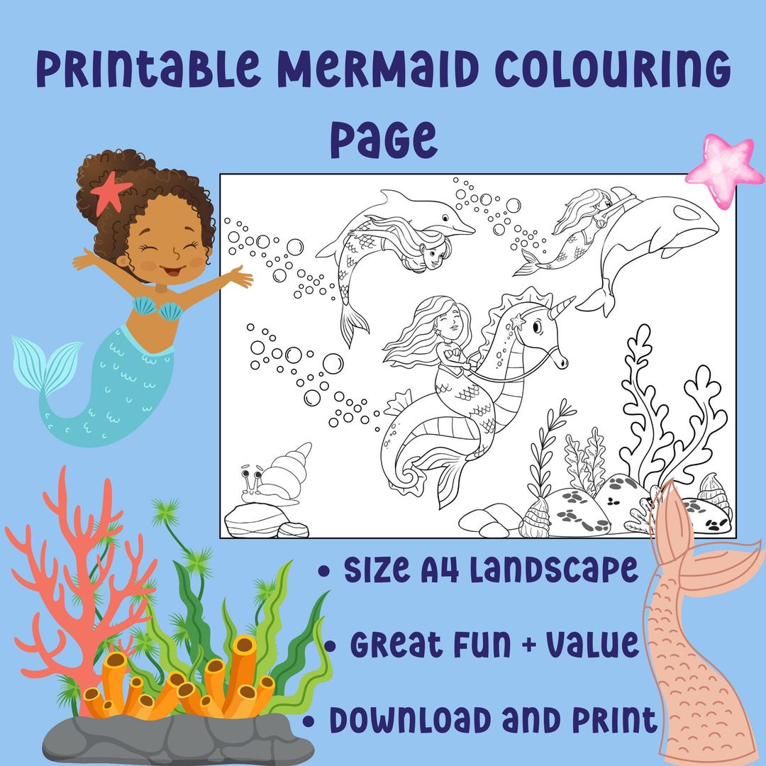 Mermaid Kids Colouring, Underwater, Sea Creatures, Mermaids, Fantasy ...