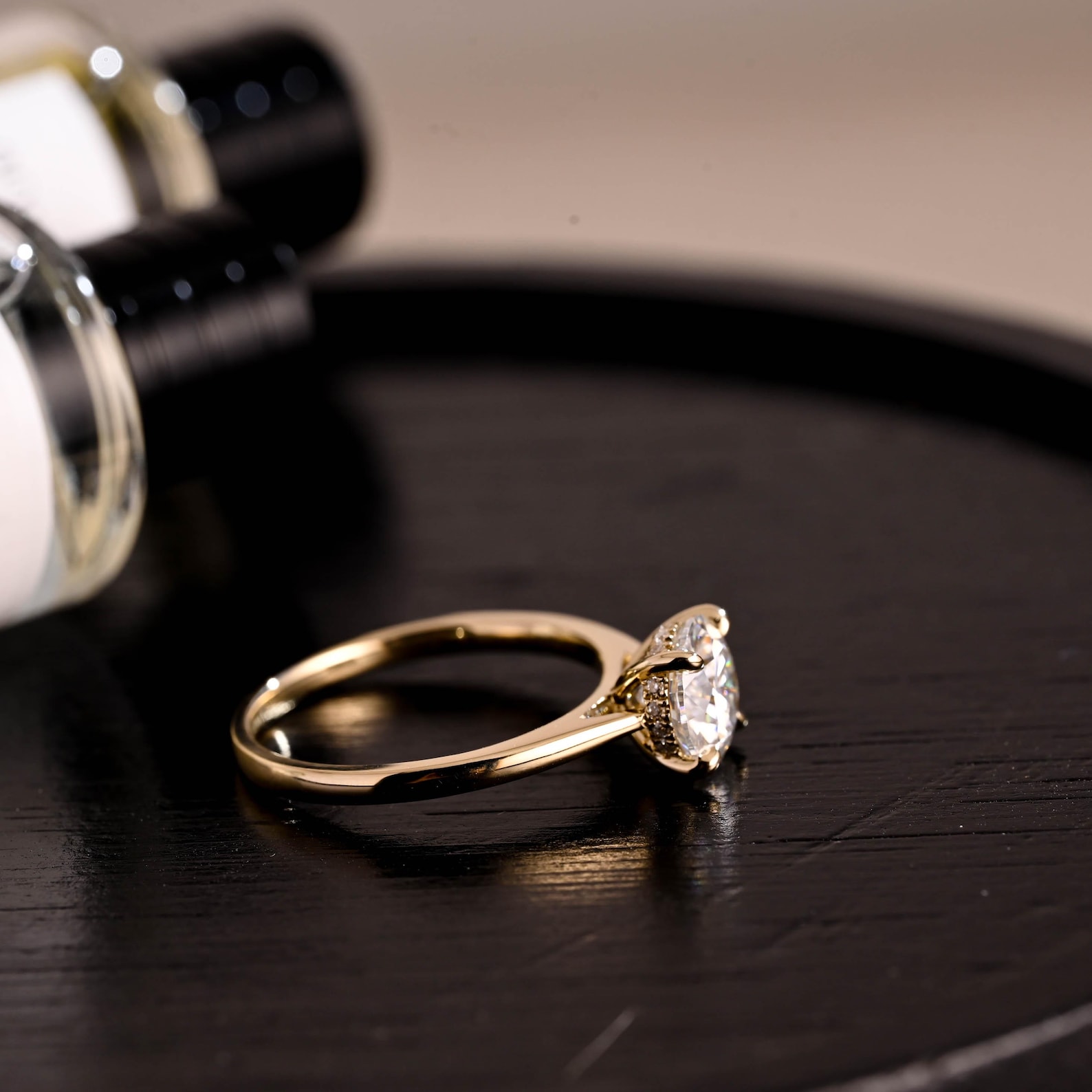 Cathedral Setting Round Cut Moissanite Engagement Ring, Hidden Halo ...