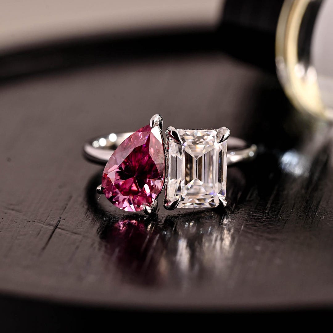 Moi Et Toi Pink Moissanite Engagement Ring, Memorial Two Stone ...