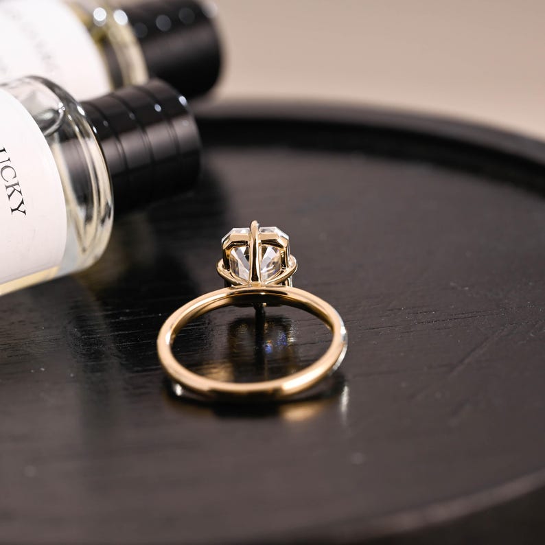 Solid Gold Compass Set Solitaire Emerald Cut Moissanite Engagement Ring ...