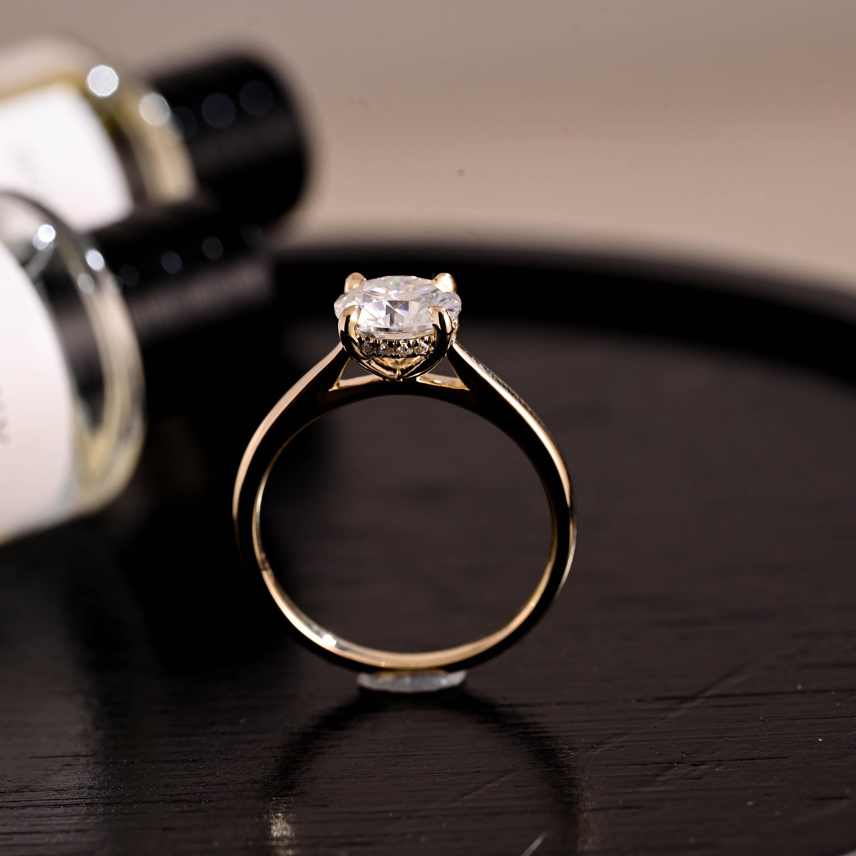 Cathedral Setting Hidden Halo Round Cut Moissanite Engagement Ring ...