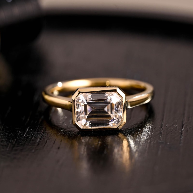 Bezel Cathedral Moissanite Ring - Etsy