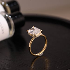 Crushed Ice Cut Ascot Hidden Halo Radiant Cut Moissanite Engagement ...