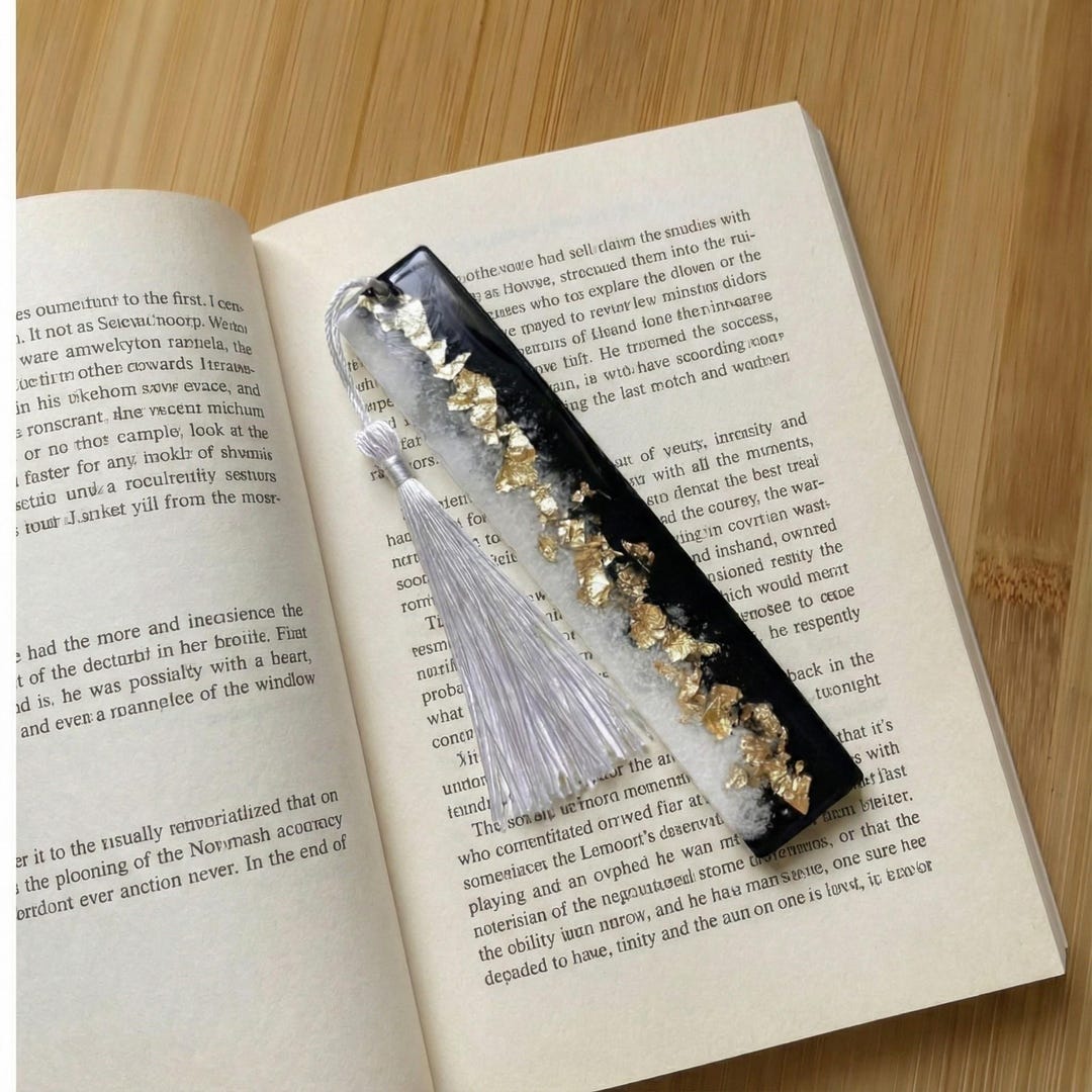 Black & Gold Resin Bookmark – Marble Style Page Marker – Luxury Bookish ...