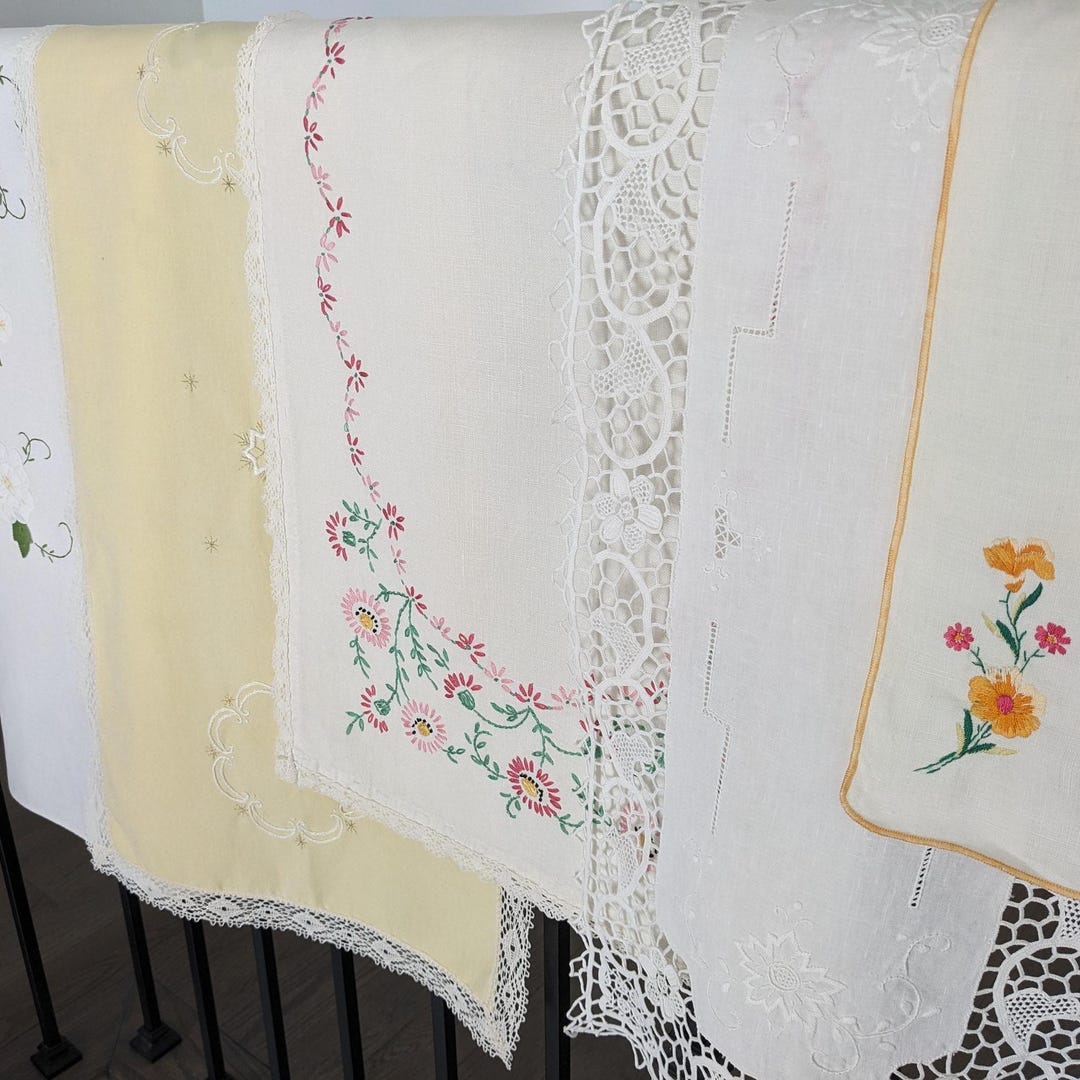 Vintage Hand Embroidered Table Runner | Furniture Scarf | Cottage ...