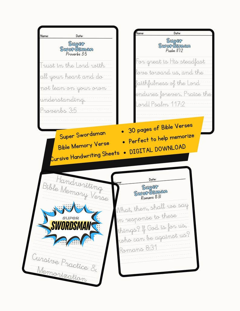 Cursive Handwriting Bible Verses, Super Swordsman - Etsy