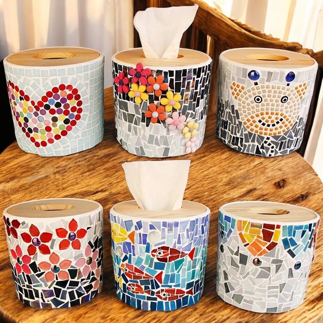 DIY Mosaic Tissue Box Kit, Handmade Craft Kit, Glass Tile Tissue Holder ...