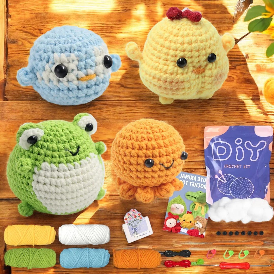 Animal Family Crochet Kit for Beginners | DIY Crocheting Knitting Set ...