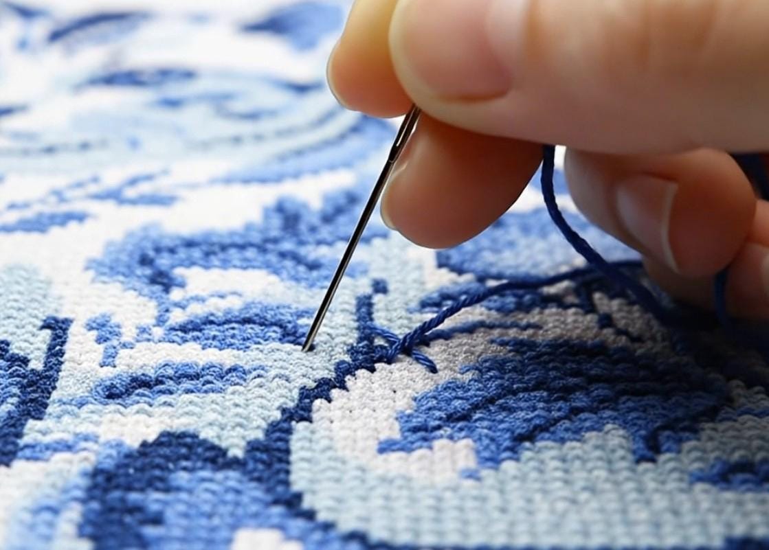 Delft Blue Cat Cross Stitch Pattern | Chinoiserie Floral Feline Digital ...