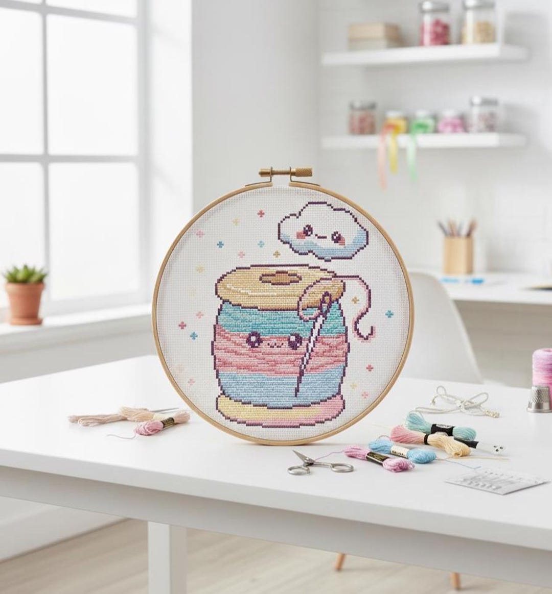 Kawaii Thread Spool Cross Stitch Pattern PDF Digital Download - Etsy